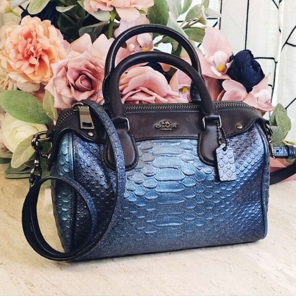 Coach | Bags | Coachmetallic Blue Baby Bennett Satchel | Poshmark